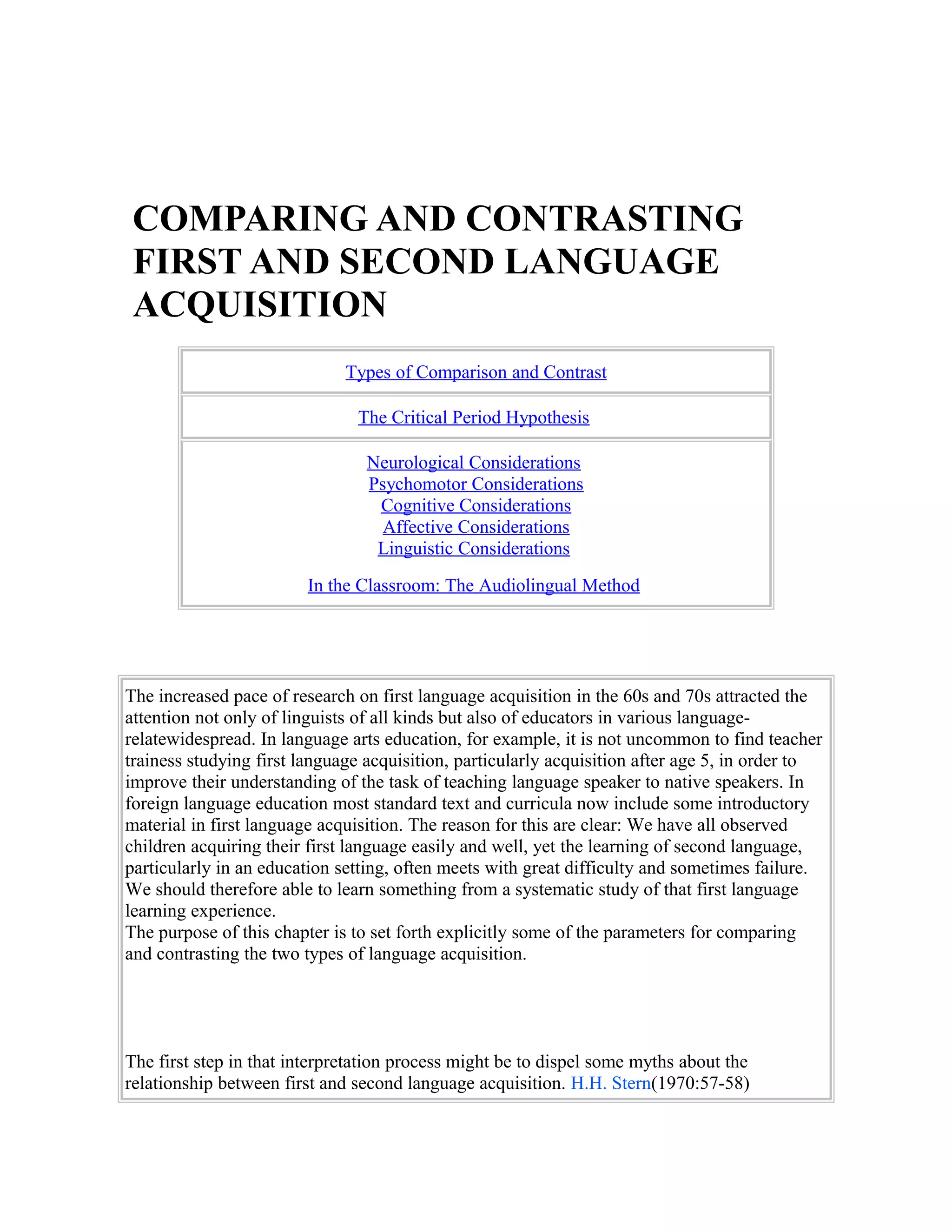 Comparing and contrasting first and second language acquisition | DOC