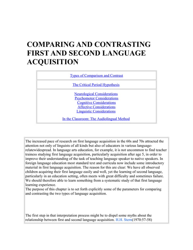 Comparing and contrasting first and second language acquisition | DOC