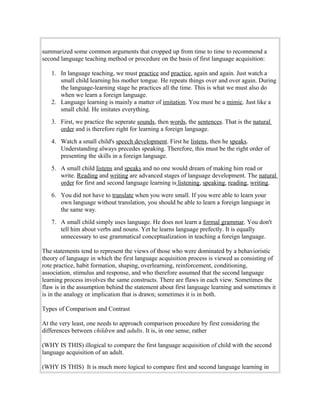 Comparing and contrasting first and second language acquisition | DOC