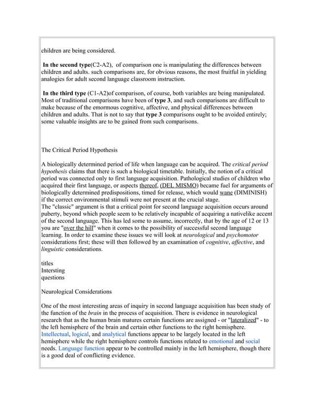 Comparing and contrasting first and second language acquisition | DOC