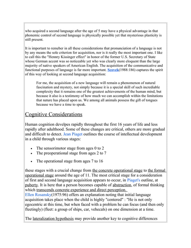 Comparing and contrasting first and second language acquisition | DOC