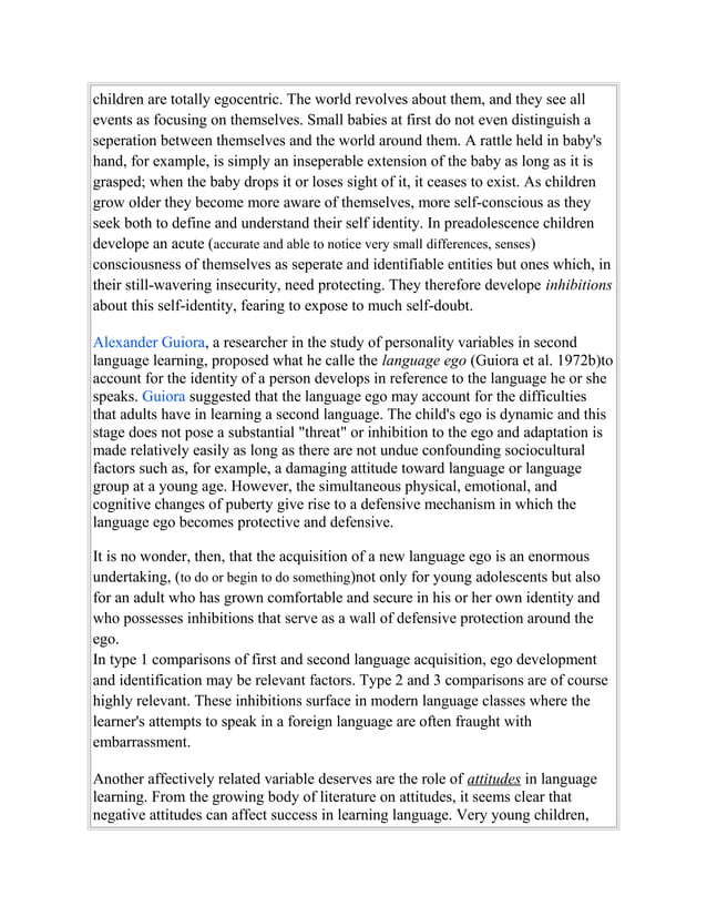 Comparing and contrasting first and second language acquisition | DOC