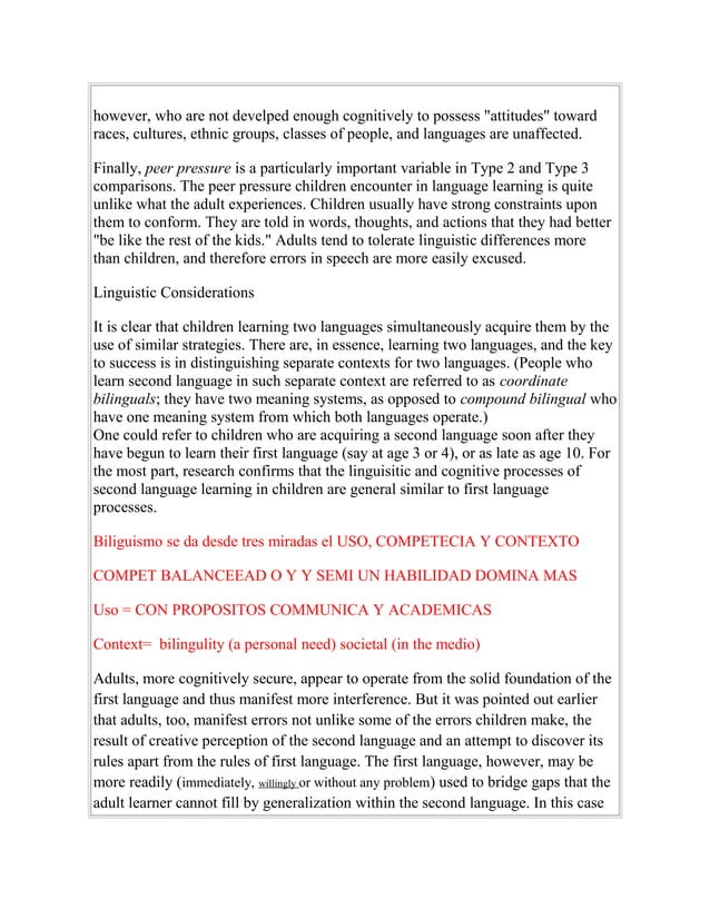 Comparing and contrasting first and second language acquisition | DOC