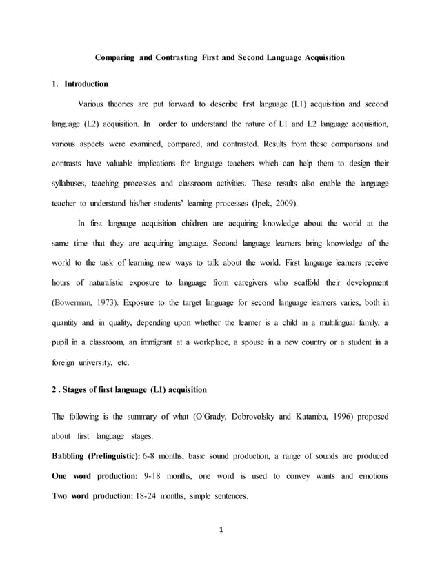 Comparing and contrasting first and second language acquisition - Wissam Ali Askar | PDF