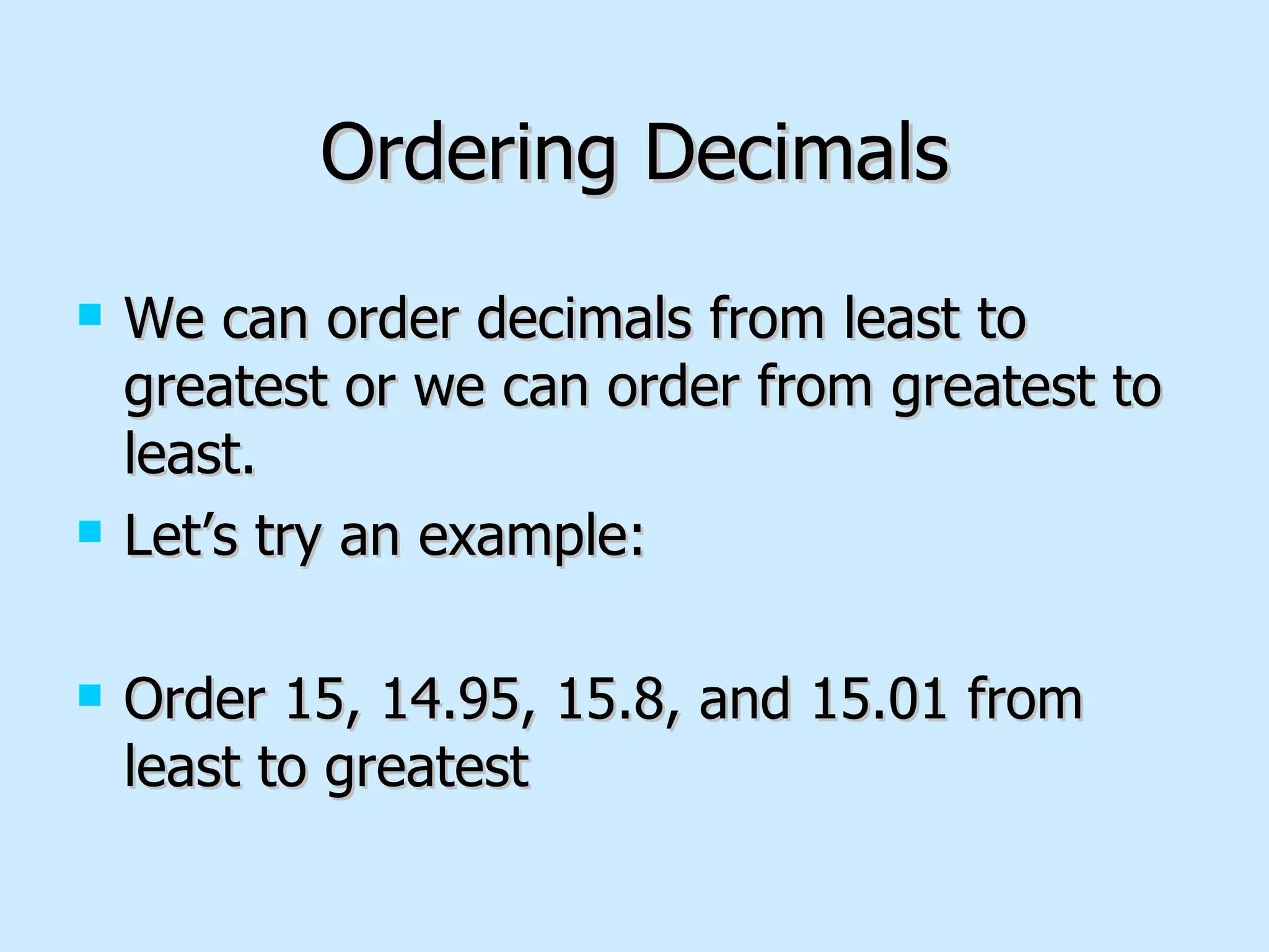 Comparing And Ordering Decimals | PPT