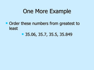 Comparing And Ordering Decimals