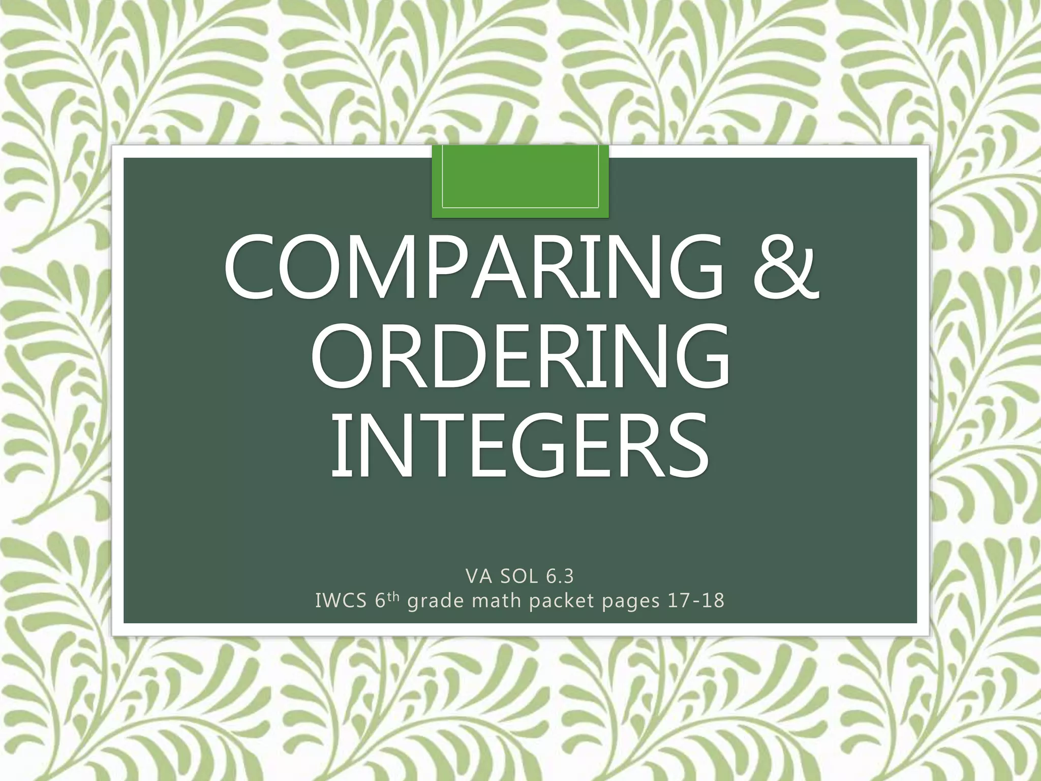 Comparing and ordering integers | PPT