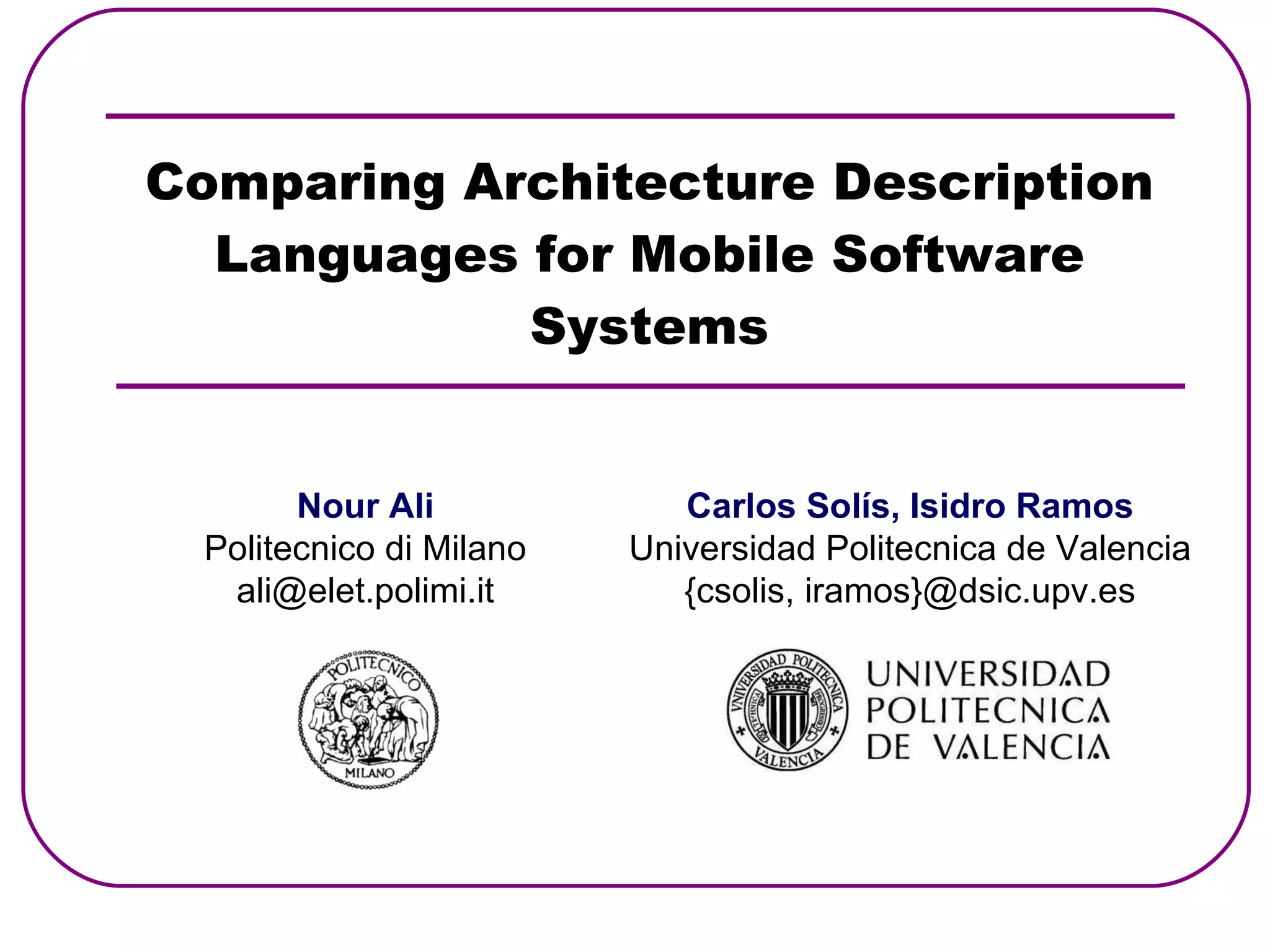Comparing Architecture Description Languages | PPT