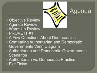 Comparing authoritarian and democratic governments | PPTX