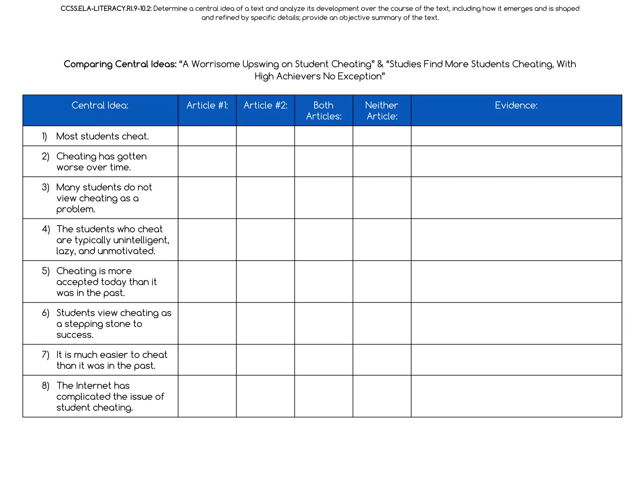 Comparing Central Ideas | PDF