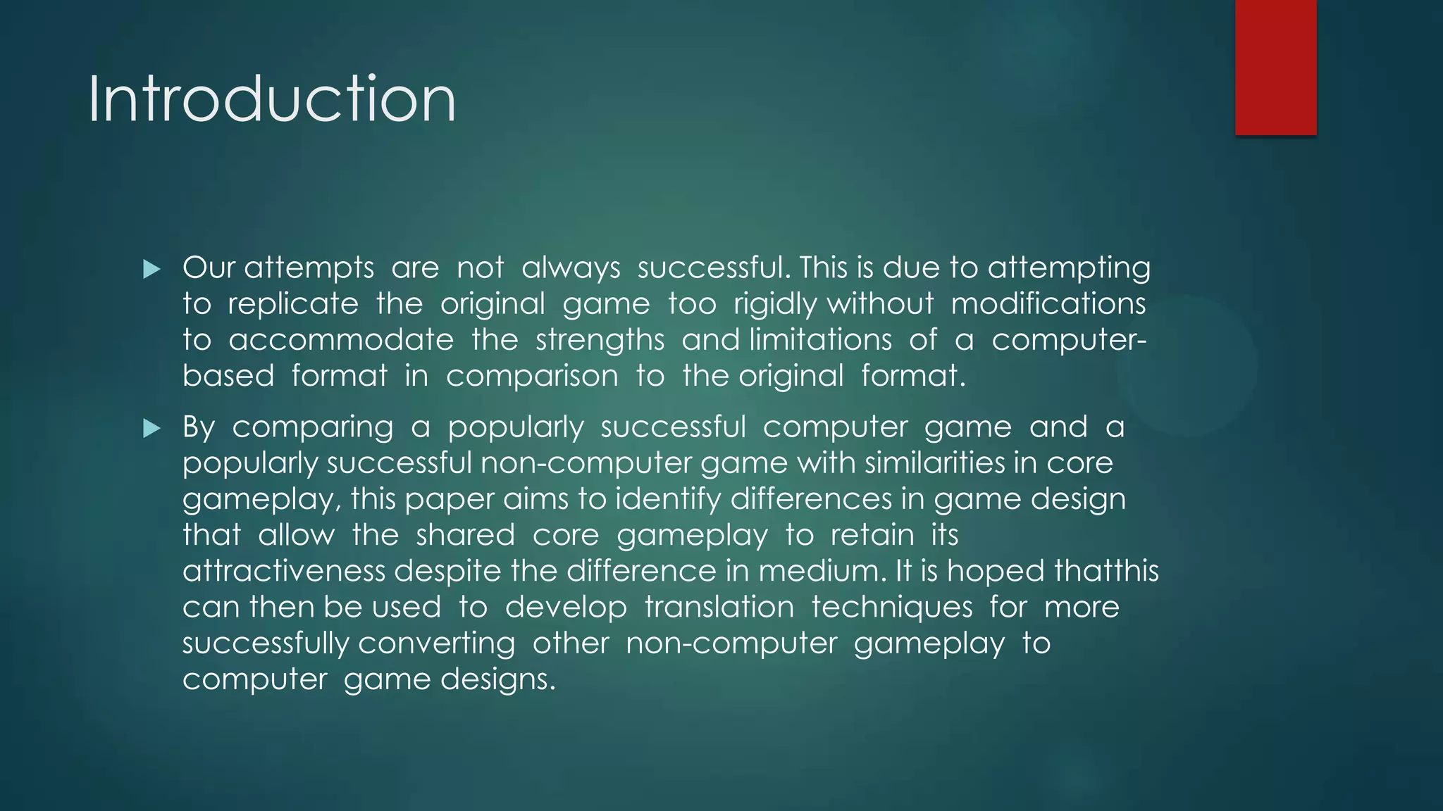 Comparing computer and traditional games | PPTX