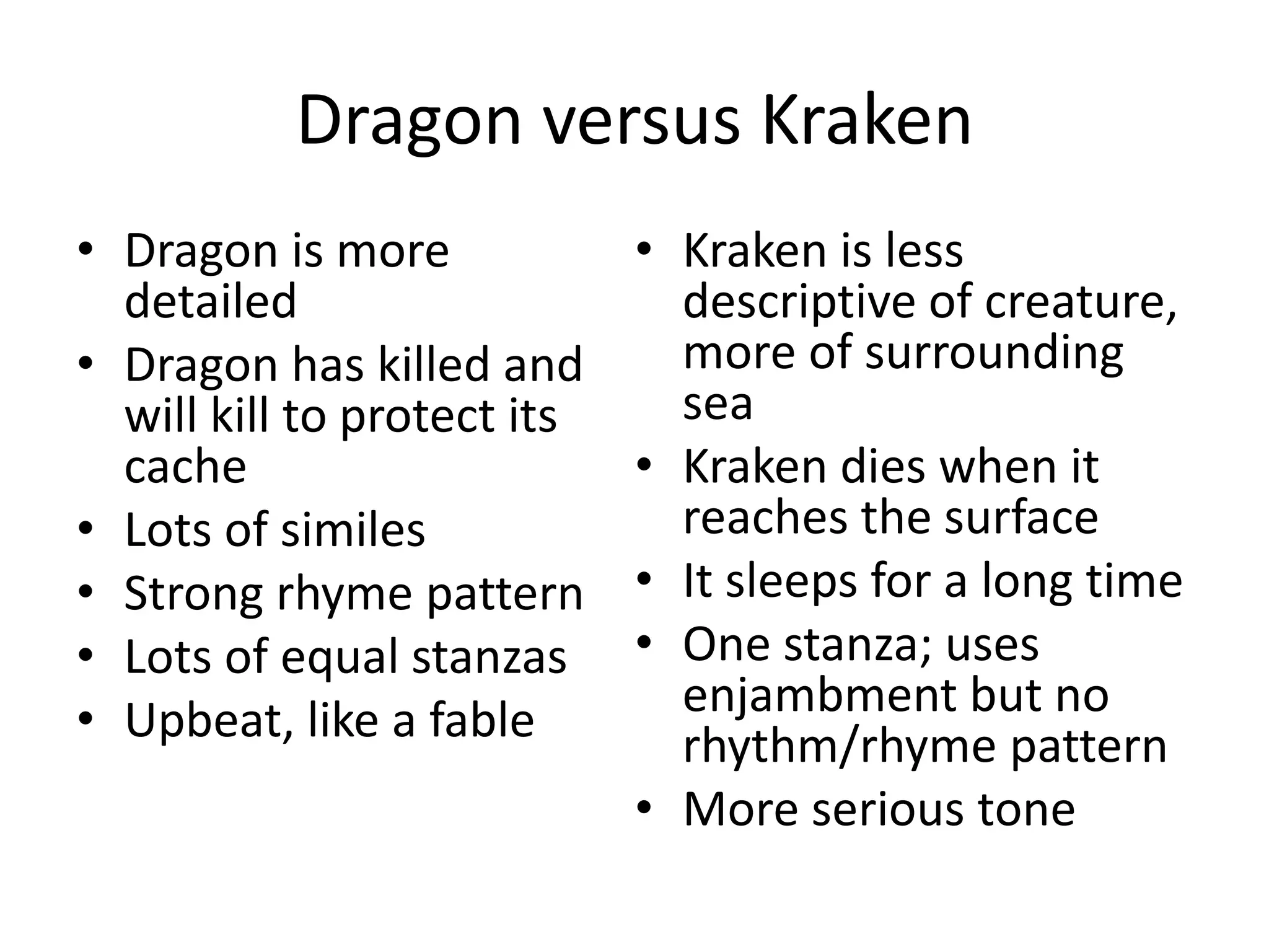 Year 8 POETRY Comparing The Dragon of Death and The Kraken | PPTX