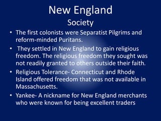 Comparing english colony regions | PPTX