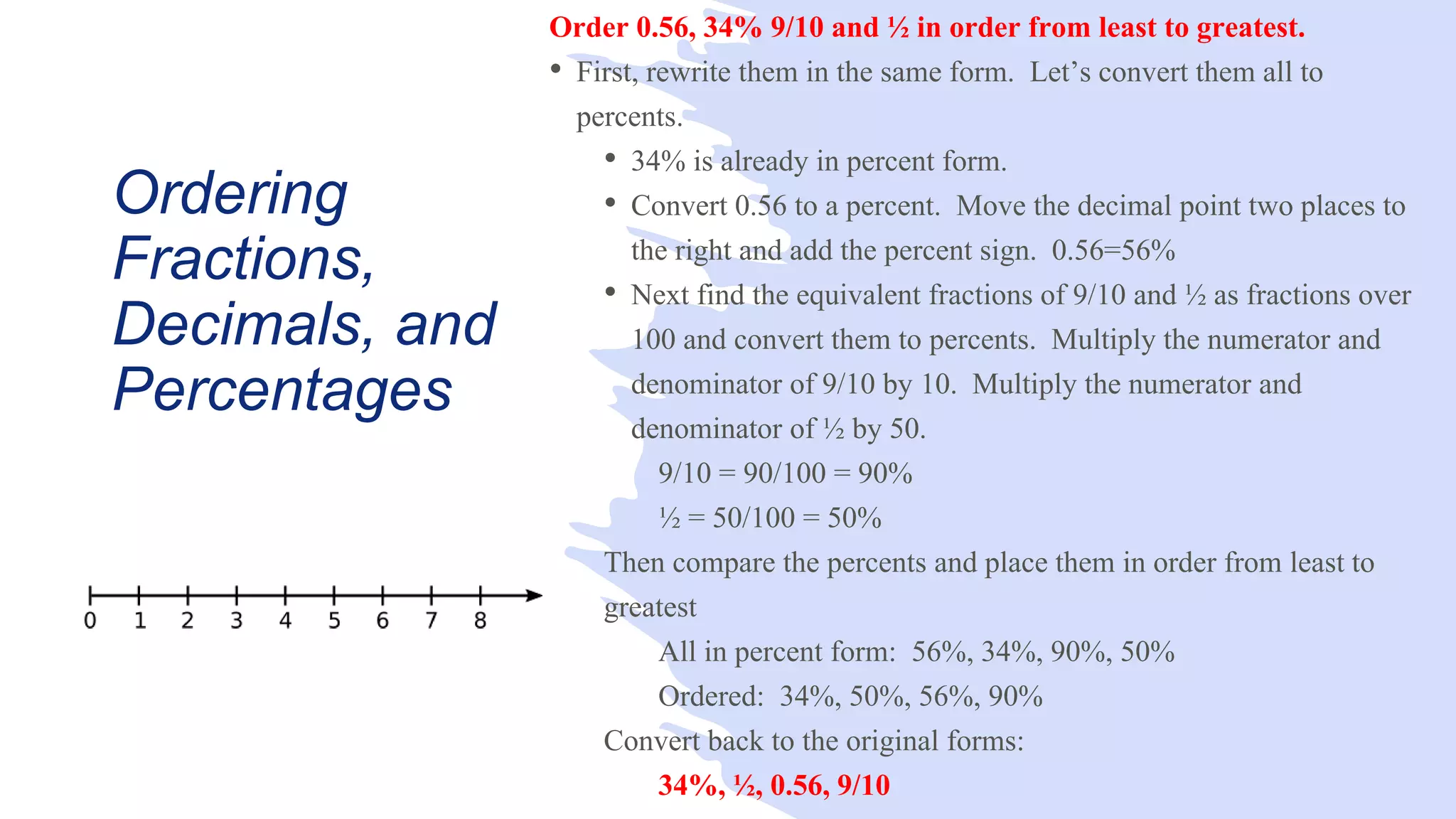 Comparing Fractions Decimals and Percentages | PPTX