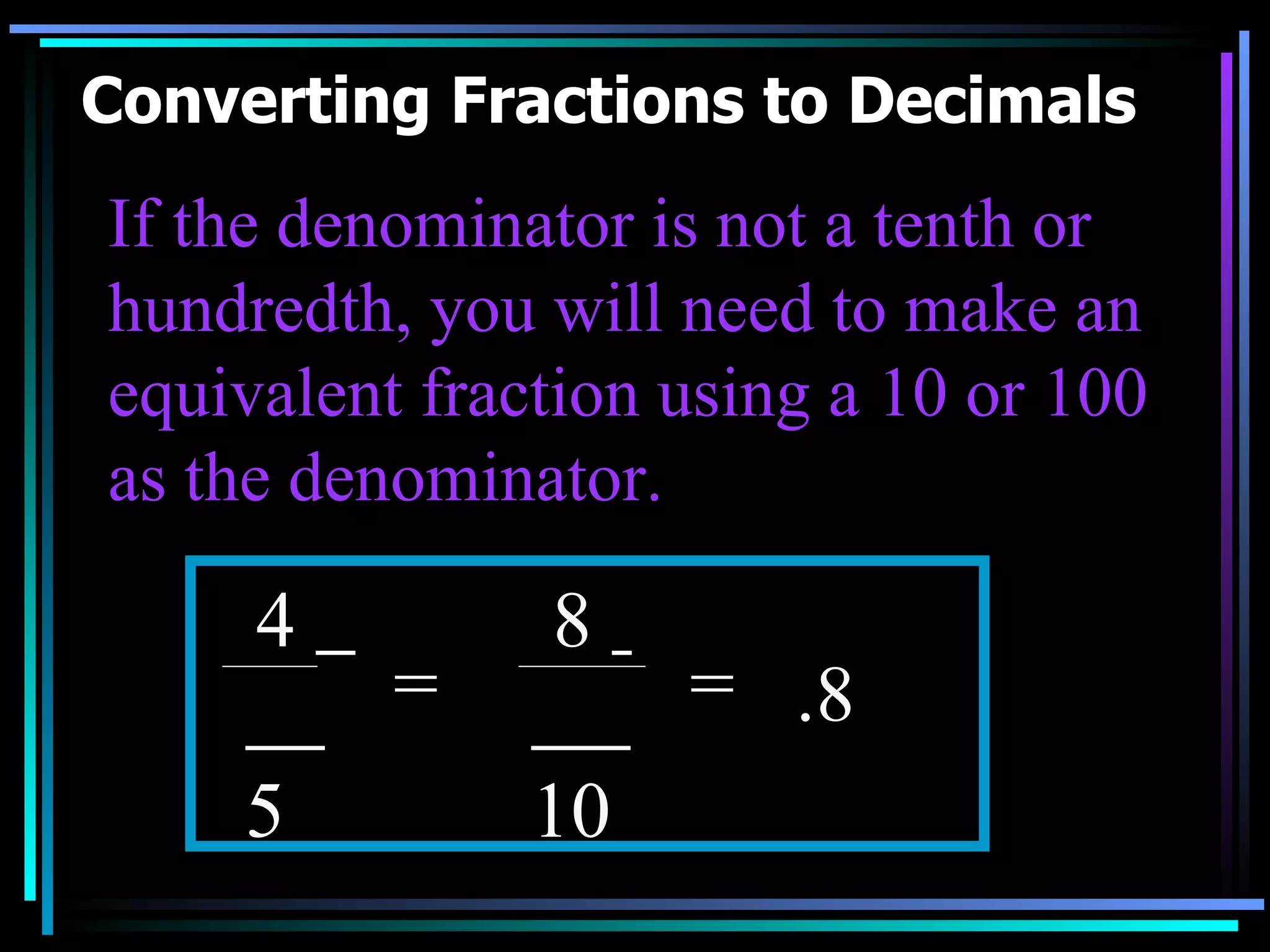 Comparing fractions and decimals | PPT