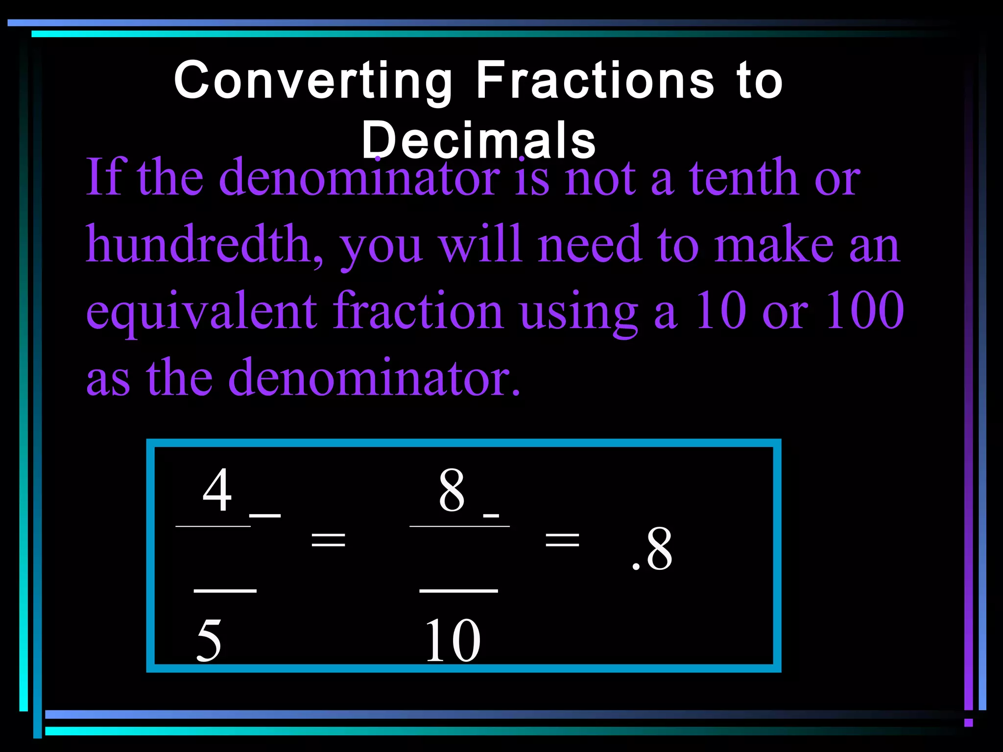 Comparing fractions and decimals | PPT