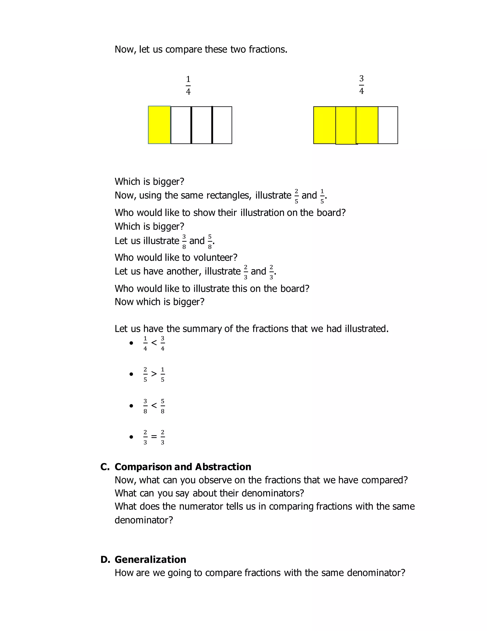 Comparing fractions (semi detailed lesson plan) | DOCX