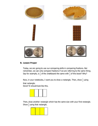 Comparing fractions (semi detailed lesson plan) | DOCX