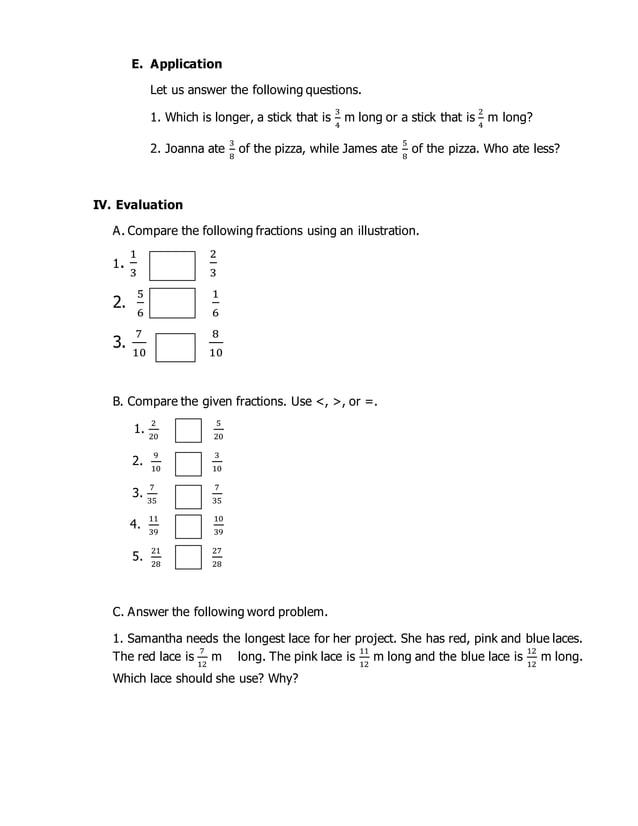 Comparing fractions (semi detailed lesson plan) | DOCX