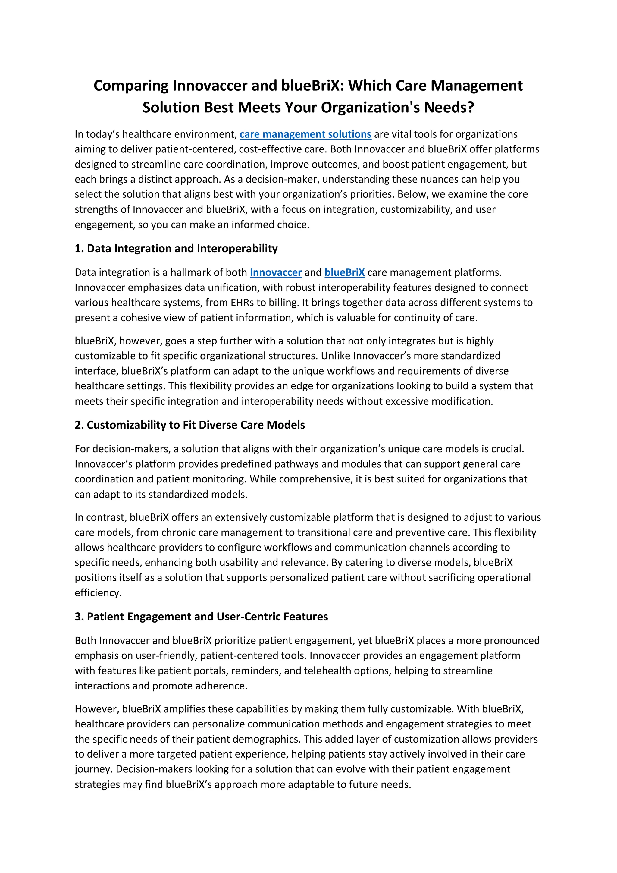 Comparing Innovaccer and blueBriX Care Management Solutions | PDF