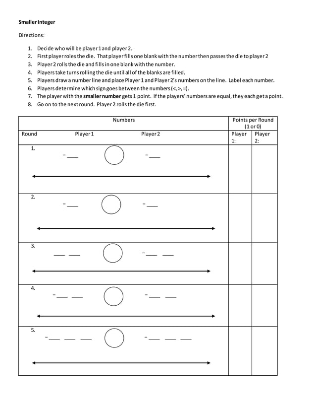 Comparing integers dice game | DOCX | Casino and Gambling Video Games ...
