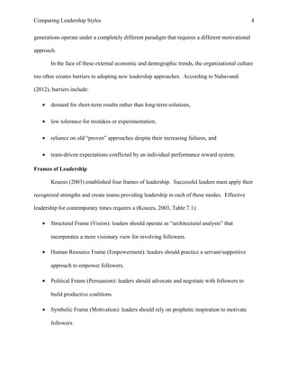 Comparing leadership styles for contemporary issues | DOC