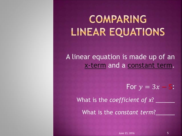 Comparing linear equations | PPT