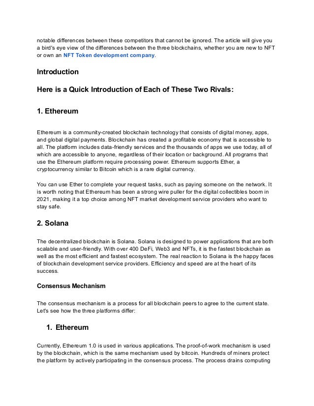 Comparing nft development platforms ethereum vs solana | PDF