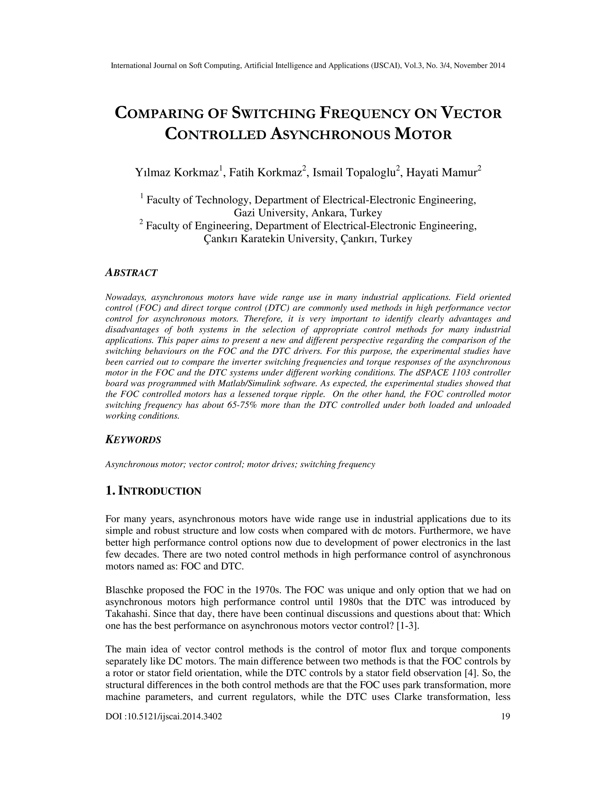Comparing Of Switching Frequency On Vector Controlled Asynchronous