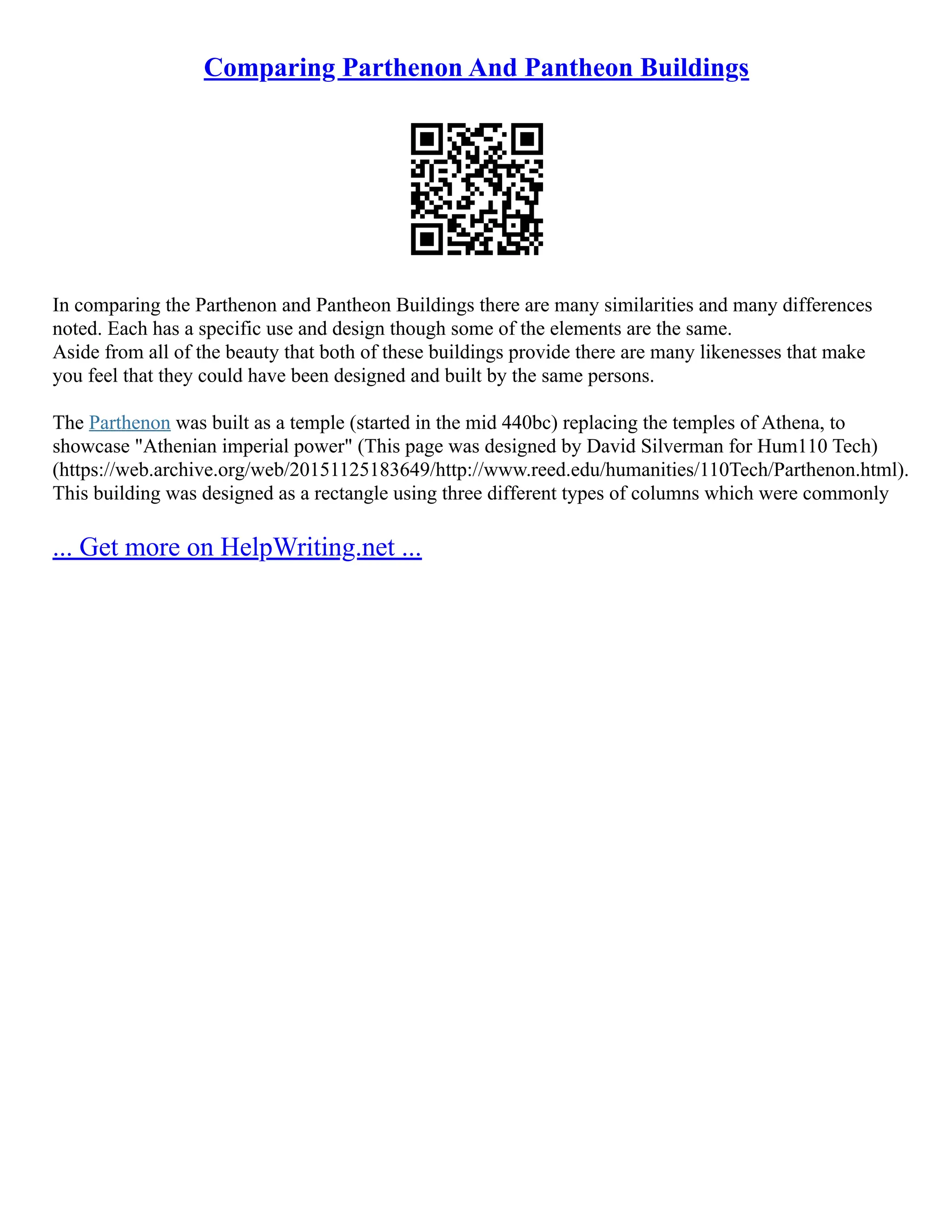 Comparing Parthenon And Pantheon Buildings | PDF