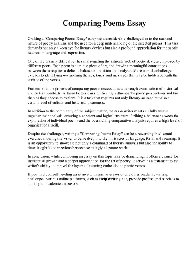 Comparing Poems Essay. Dabney S. Lancaster Community College | PDF ...