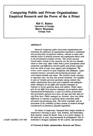 Comparing Public and Private Organizations-Empirical Research and teh ...