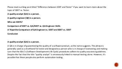 Comparing SDET and QA: Examining the Software Testing Domain | PPTX