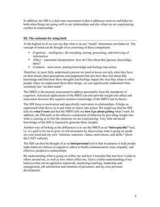 Comparing SDI to Myers-Briggs | PDF