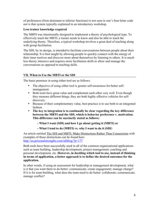 Comparing SDI to Myers-Briggs | PDF