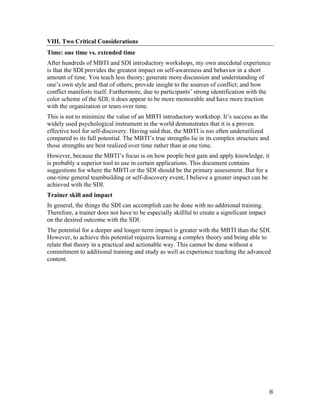 Comparing SDI to Myers-Briggs | PDF