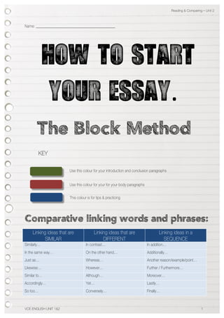 Comparing texts how to start your essay | PDF