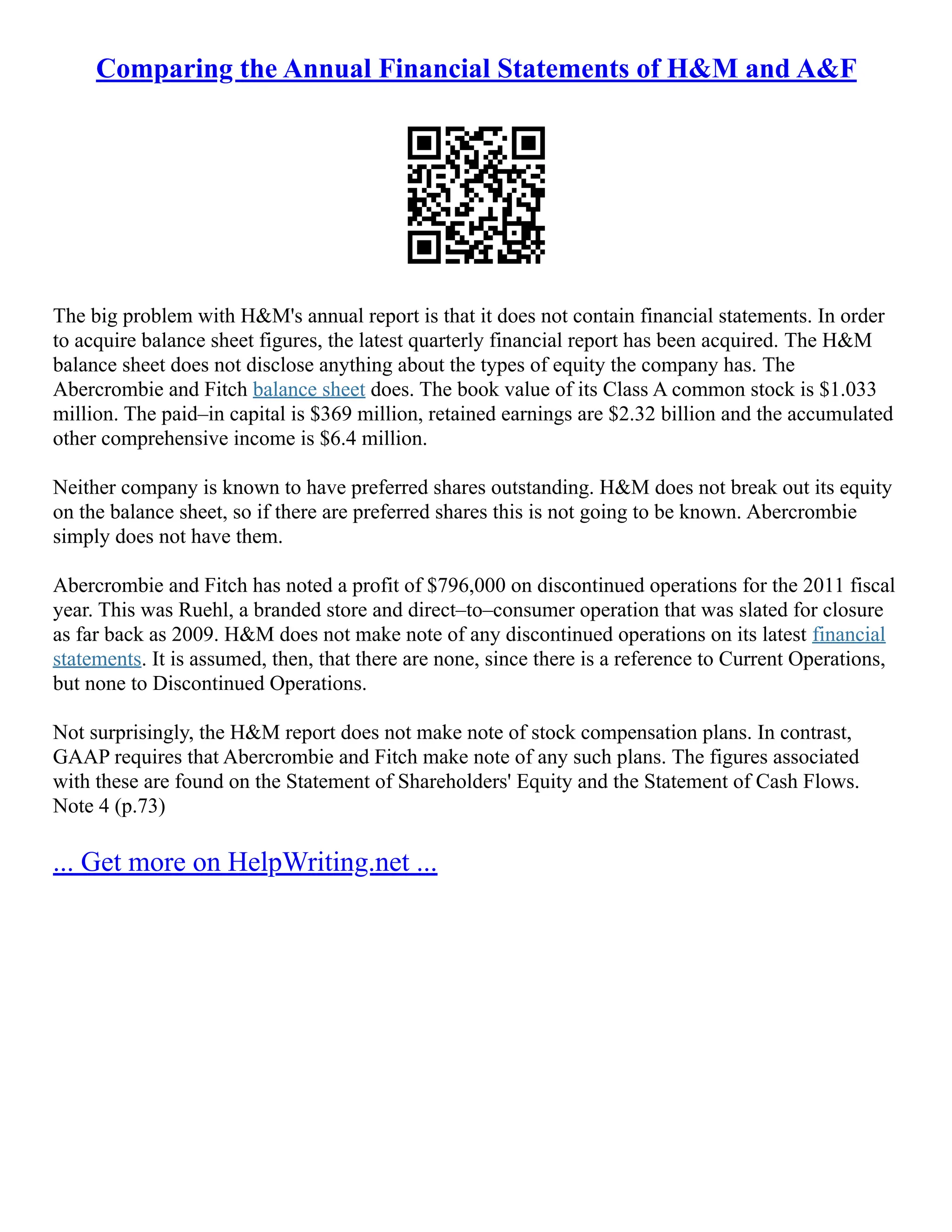 Comparing The Annual Financial Statements Of H&M And A&F | PDF