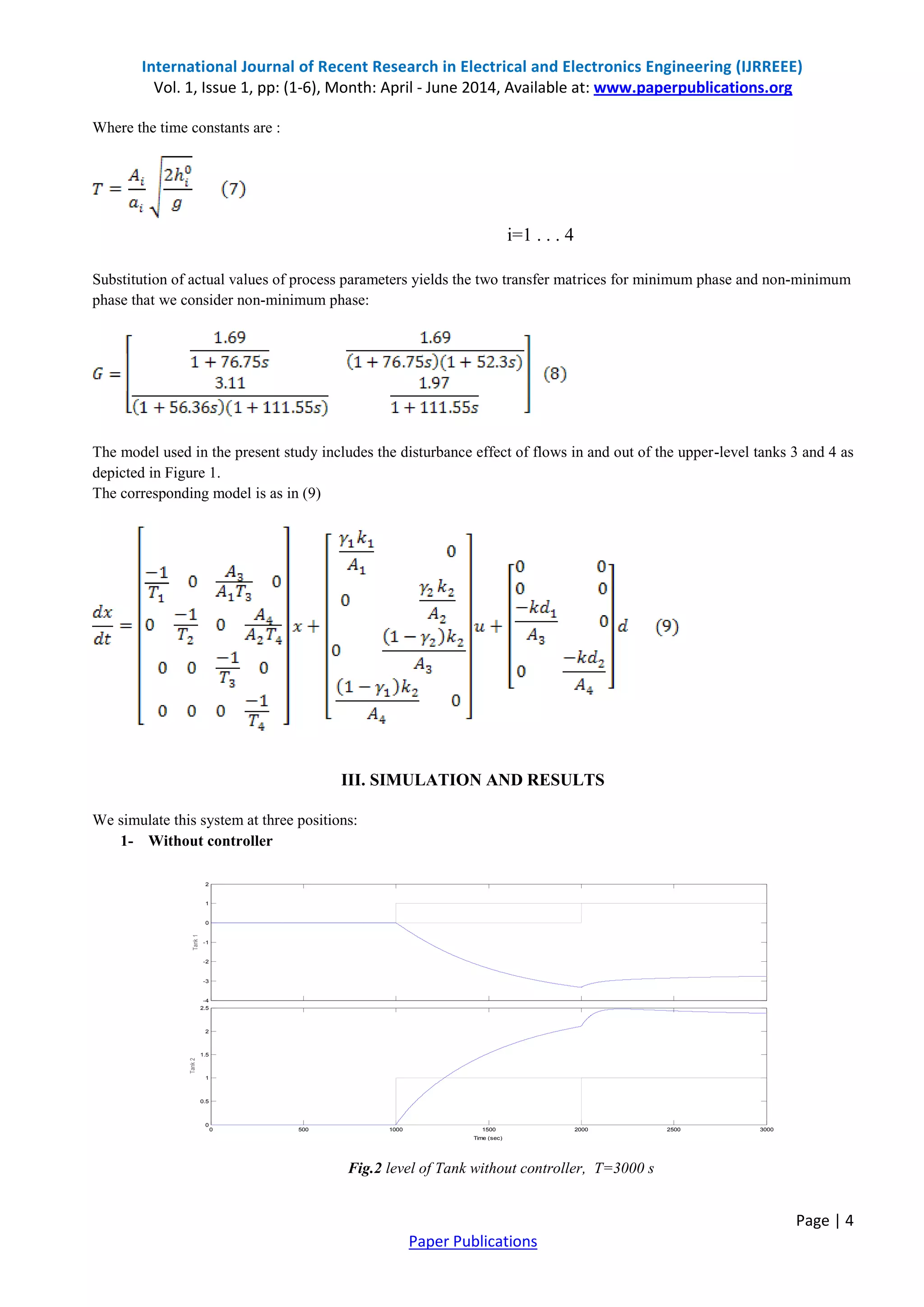 Comparing the effect of PI and I controllers on a four tank process | PDF