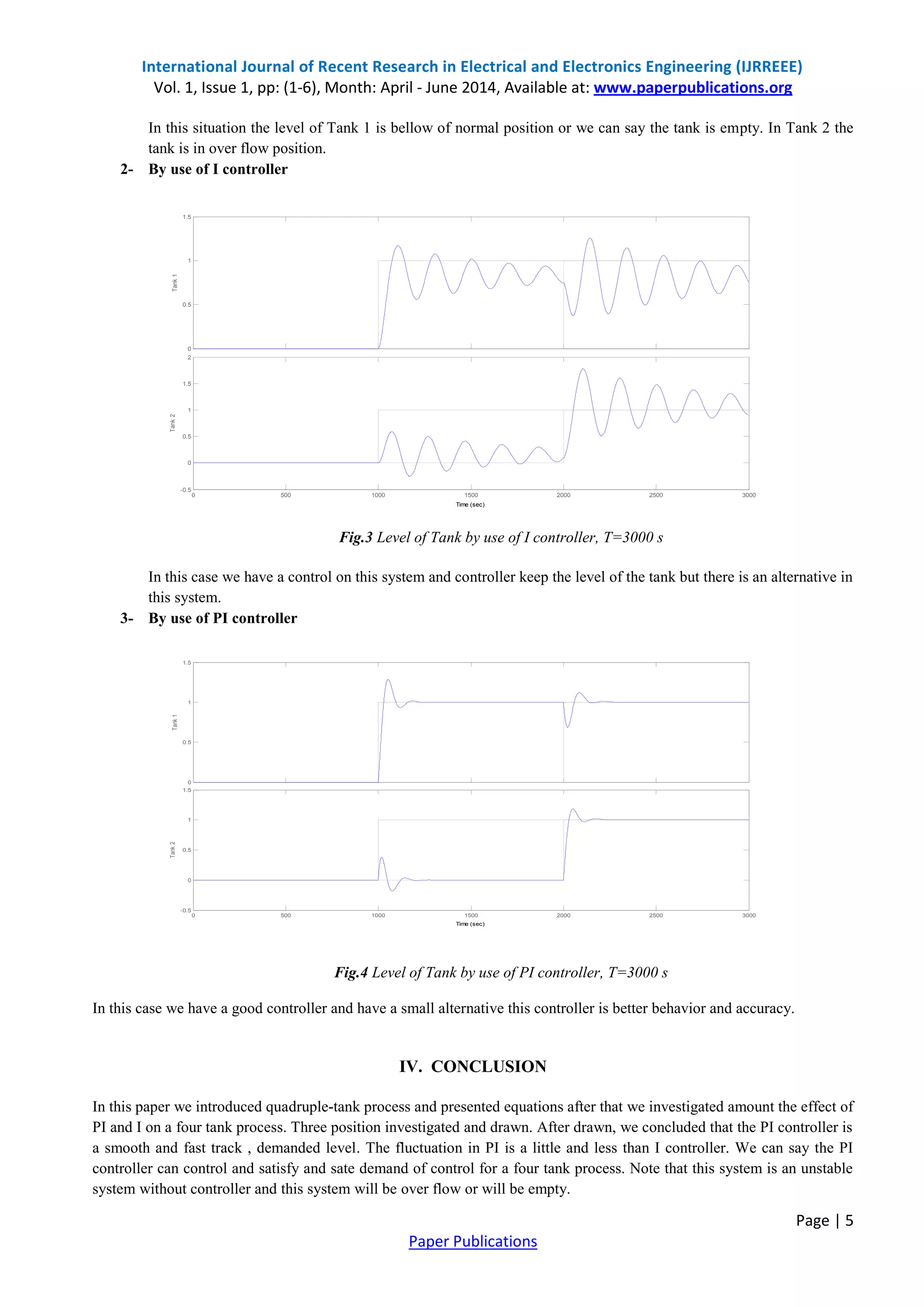 Comparing the effect of PI and I controllers on a four tank process | PDF