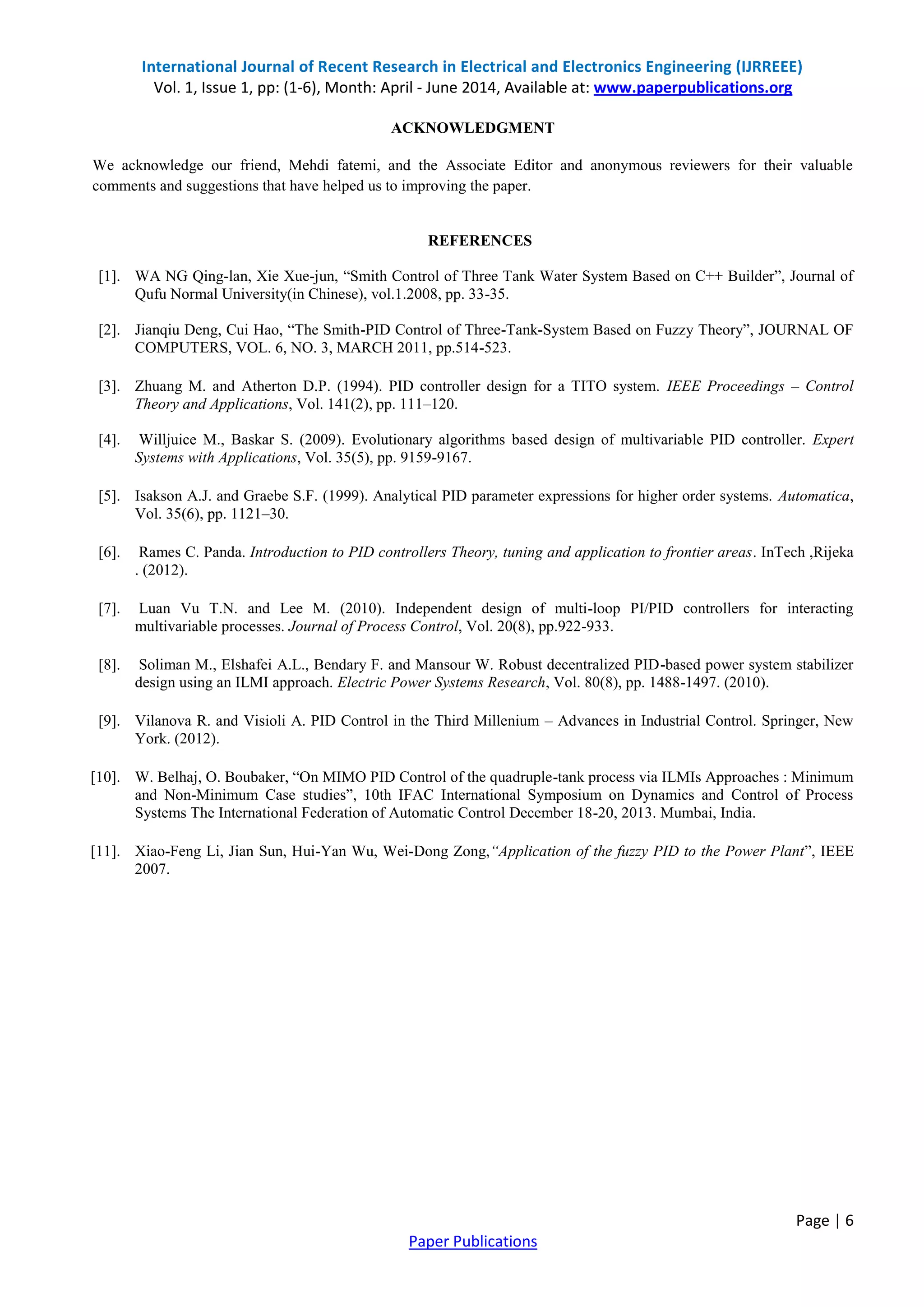 Comparing the effect of PI and I controllers on a four tank process | PDF