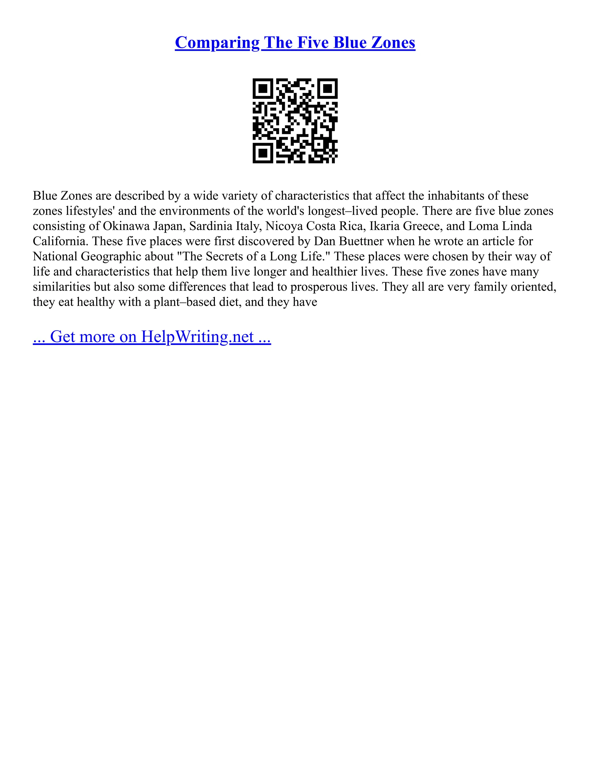 Comparing The Five Blue Zones | PDF
