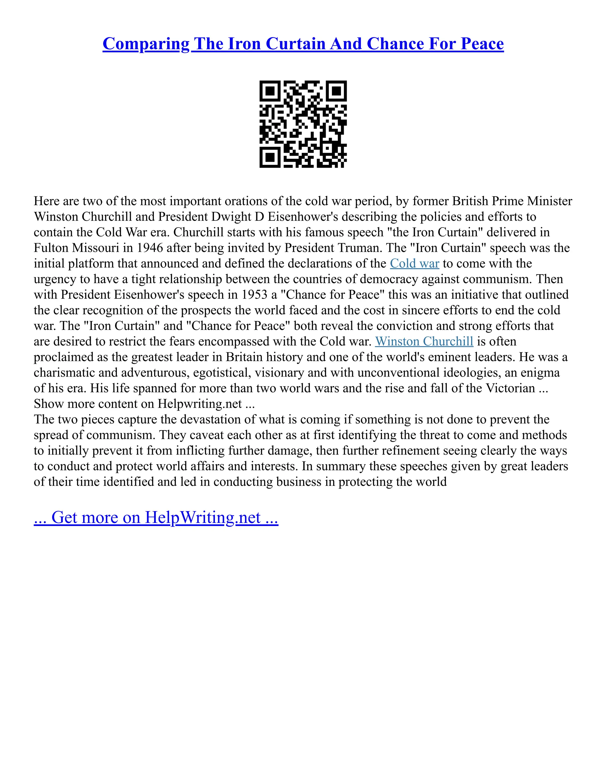 Comparing The Iron Curtain And Chance For Peace | PDF