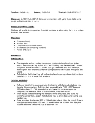 Comparing three digit numbers math lesson plan 12-20-2017 | DOCX