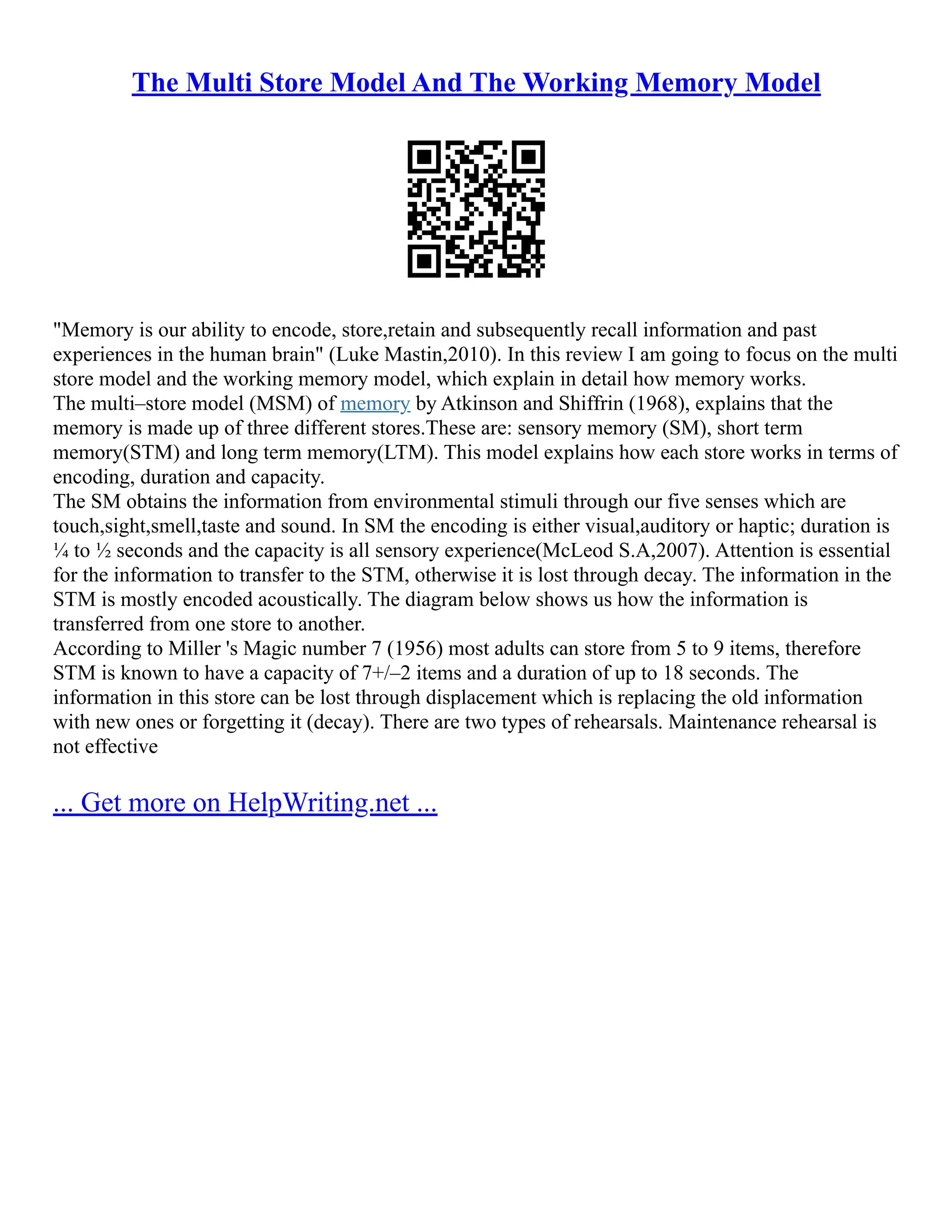 Comparing Working Memory And The Episodic Buffer | PDF