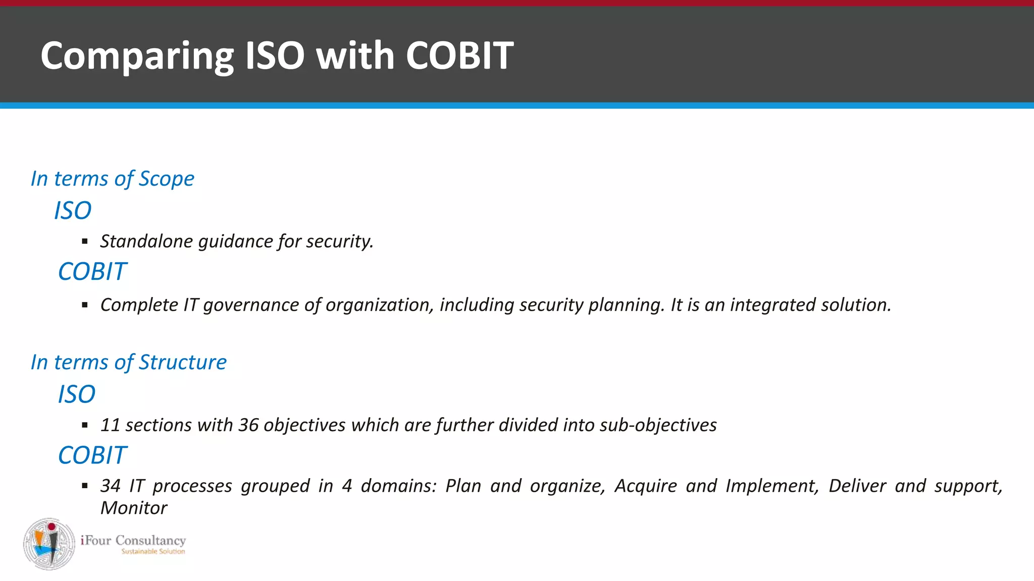 Comparision of ISO with NIST and COBIT framework | PPTX