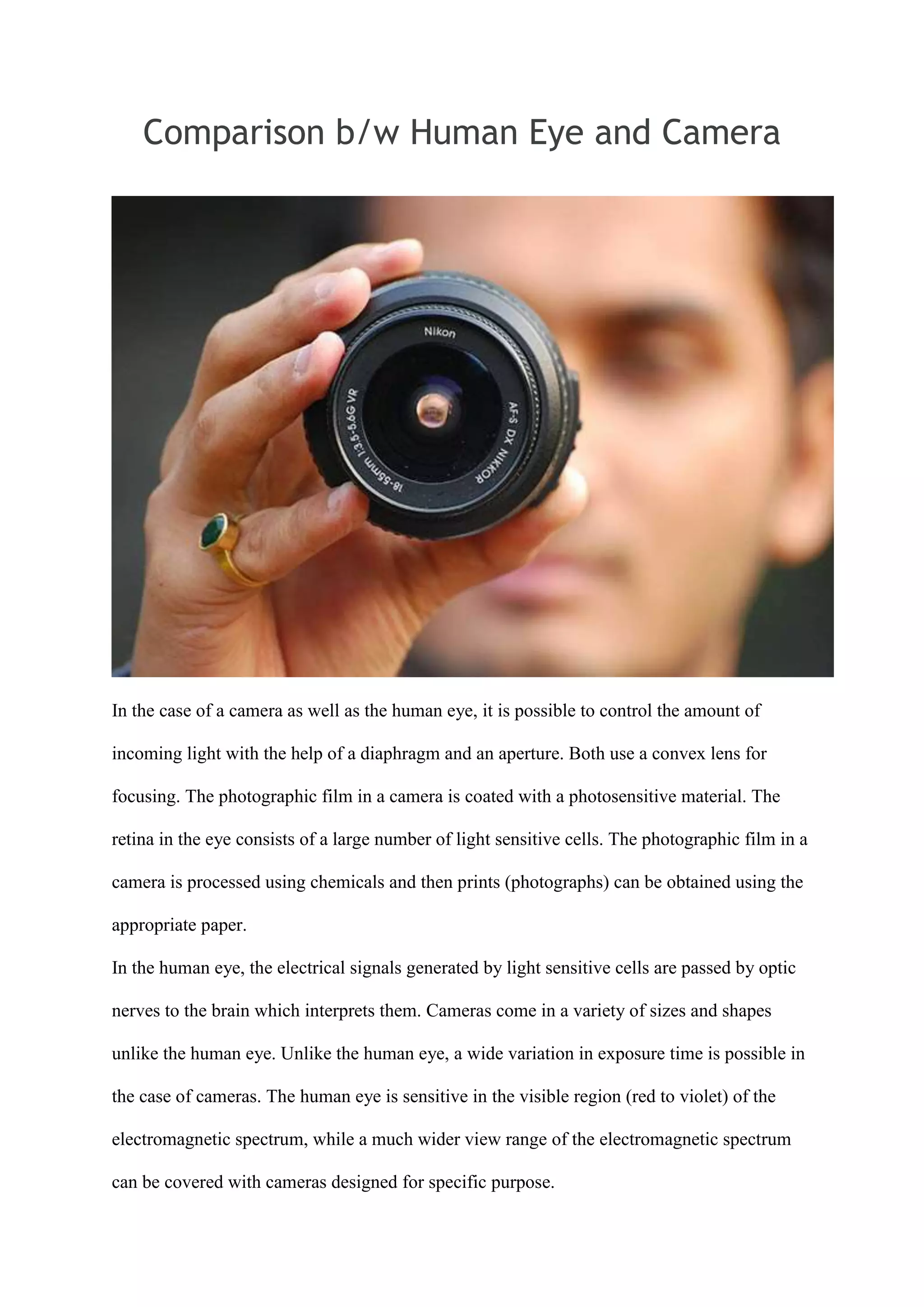 Comparison between Human Eye and Camera | PDF