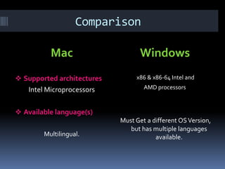 Comparison | PPTX | Operating Systems | Computer Software and Applications
