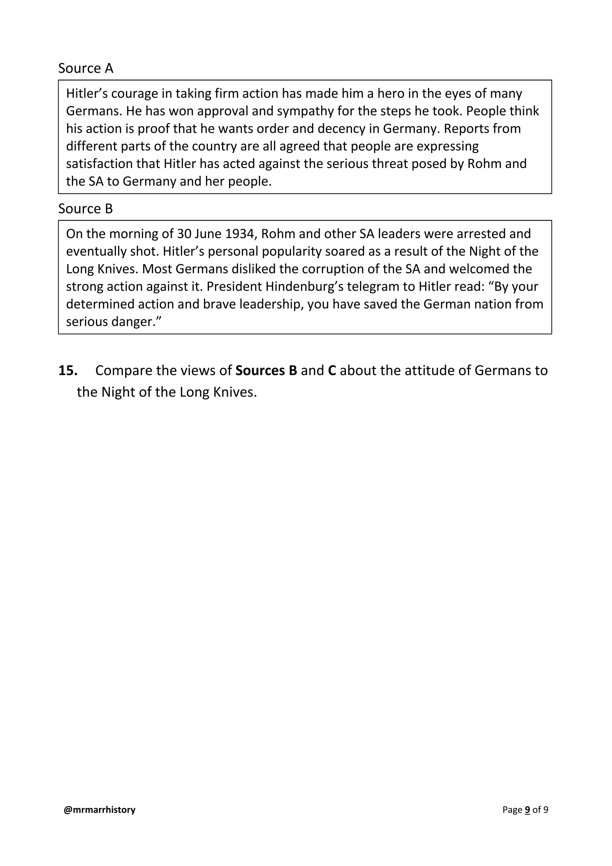 Example National 5 History questions - Comparison | PDF