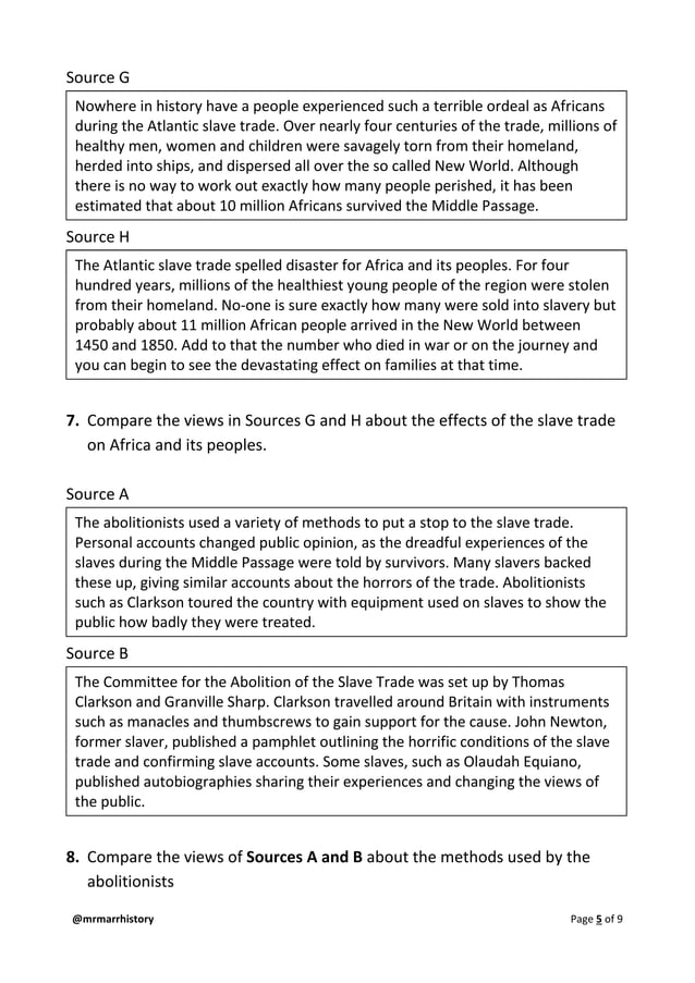 Example National 5 History questions - Comparison | PDF